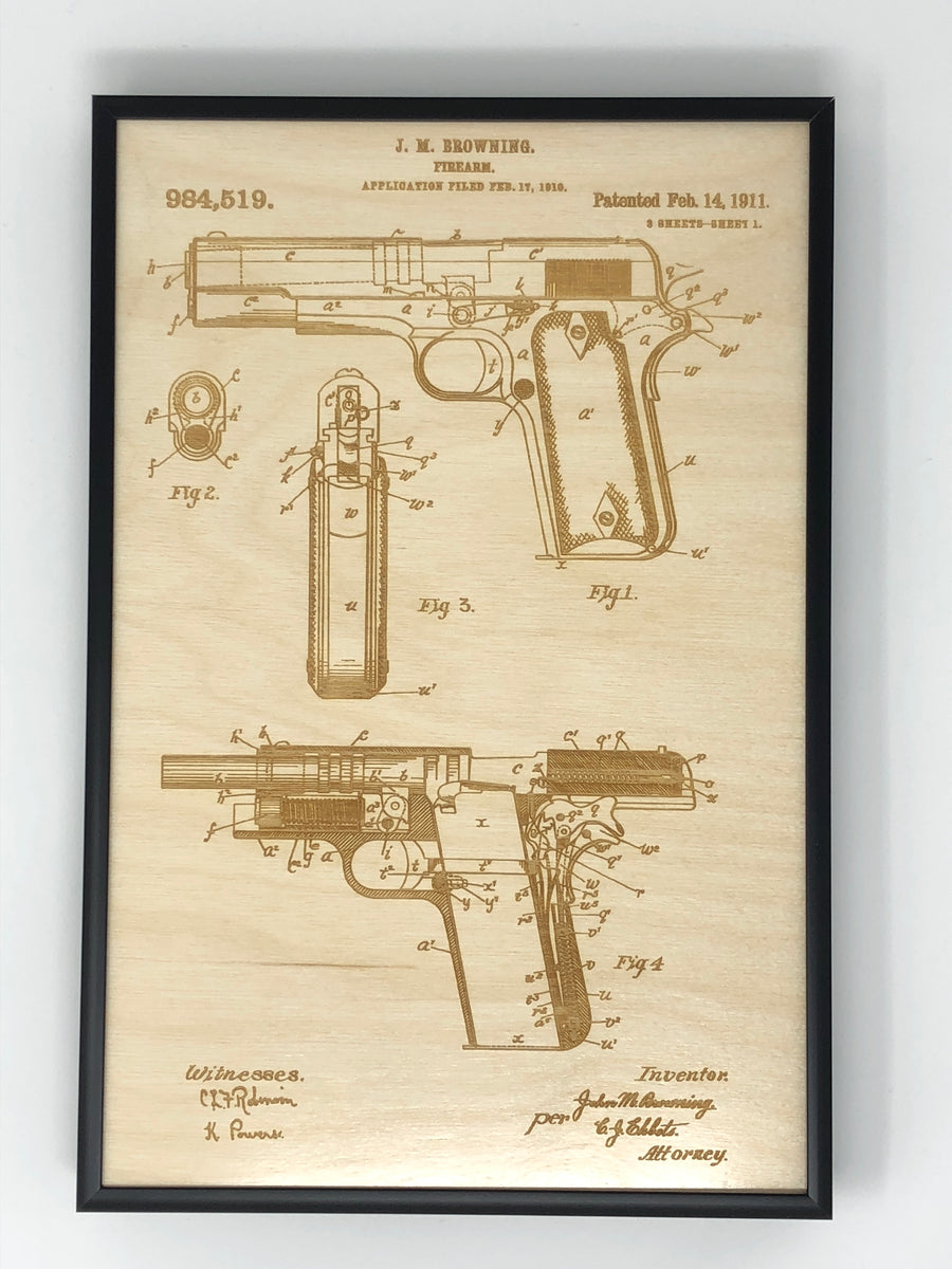 Browning 1911 Patent Drawing – WoodPatentArt